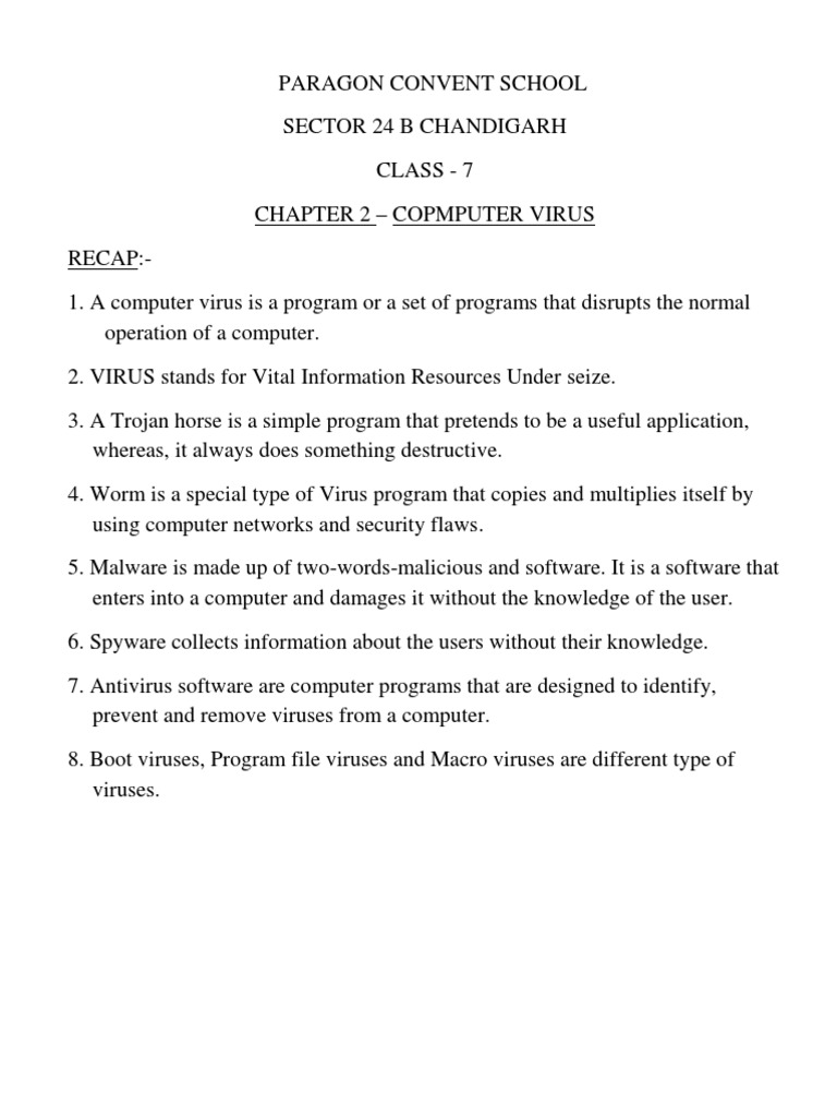 Class 7 CH 2 Answers | PDF | Computer Virus | Antivirus Software