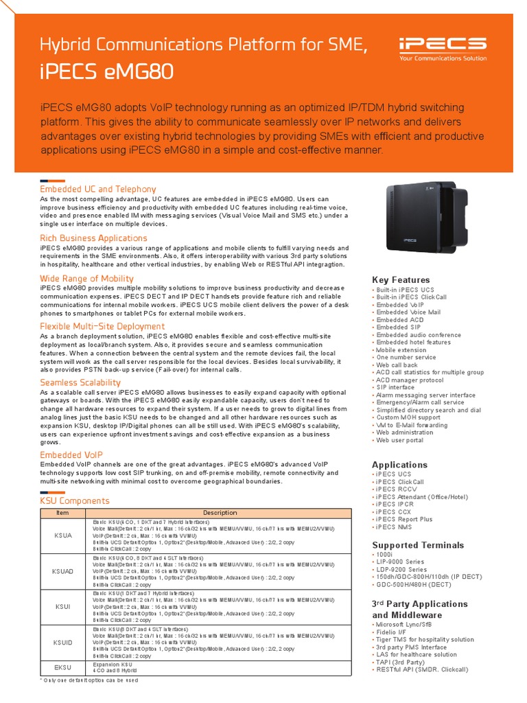 iPECS eMG80: Hybrid Communications Platform For SME | PDF | Embedded ...