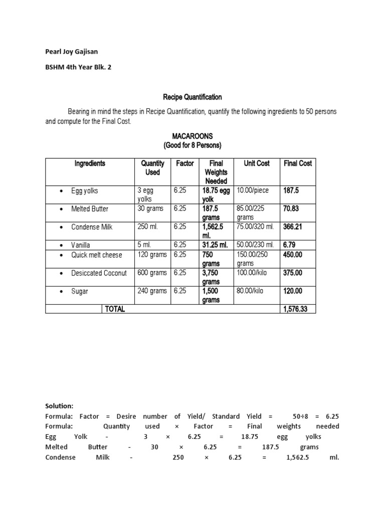 Recipe Quantification - Module 4 | PDF | Cuisine | Foods