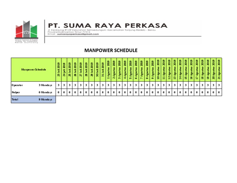 Manpower Schedule | PDF