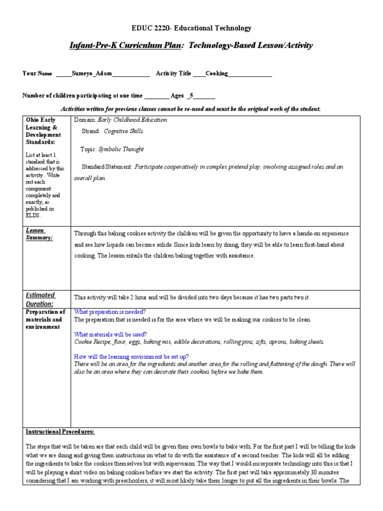 Ed Tech ECDE Activity Plan | PDF | Baking | Learning