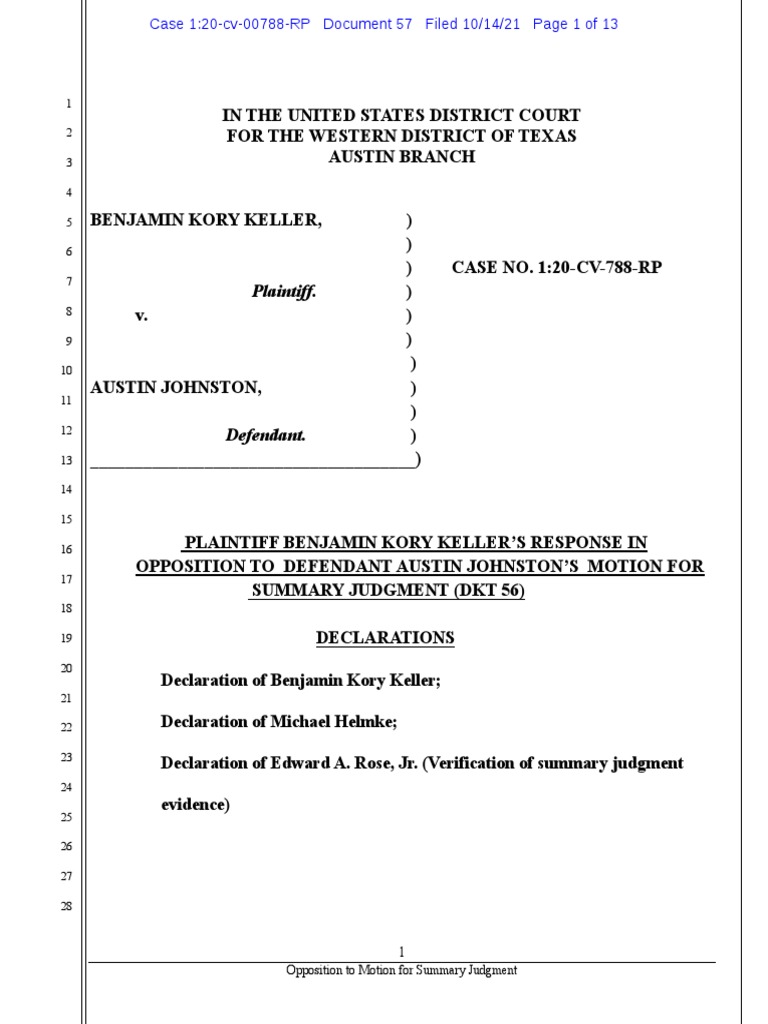 Defendant.: Opposition To Motion For Summary Judgment | PDF | Summary ...