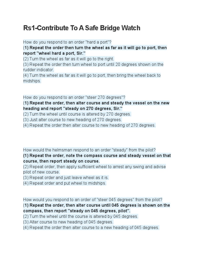 Rs1 Contribute To A Safe Bridge Watch | PDF | Watercraft | Ships