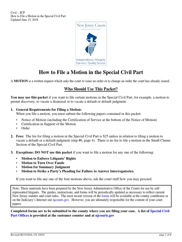 How To File A Motion in The Special Civil Part: Who Should Use This ...