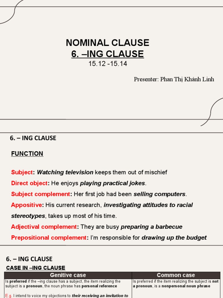 Nominal Clause & Syntactic Functions of Adverbial Clauses | PDF ...