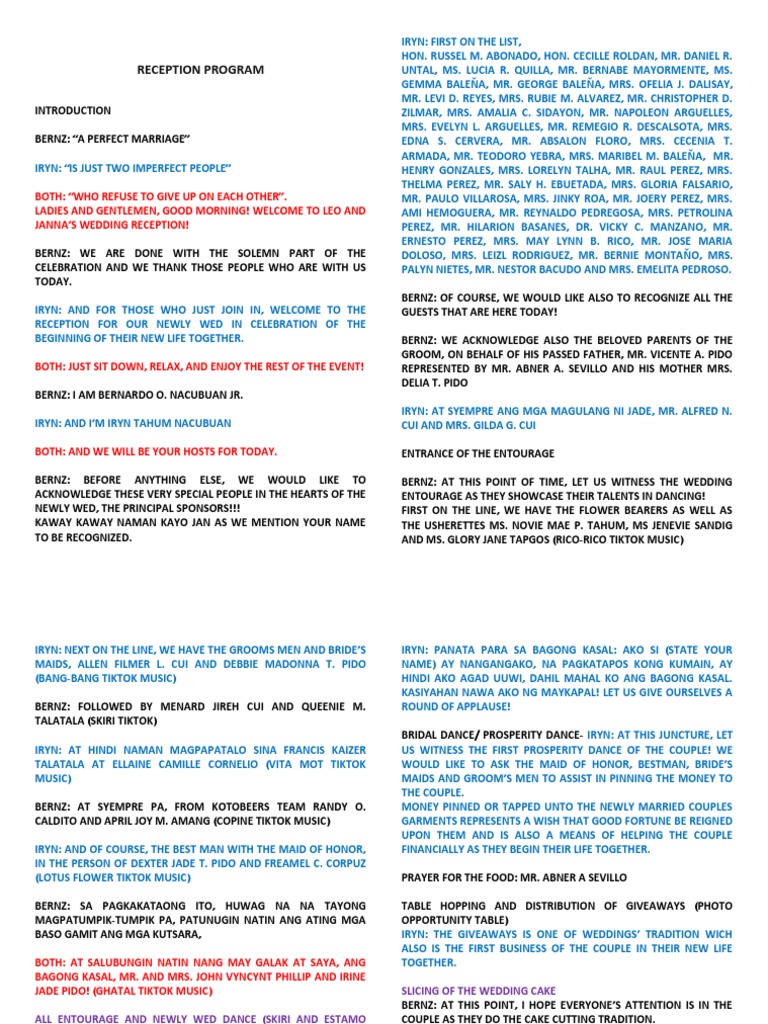 Wedding Reception Script | Download Free PDF | Wedding | Organized Events
