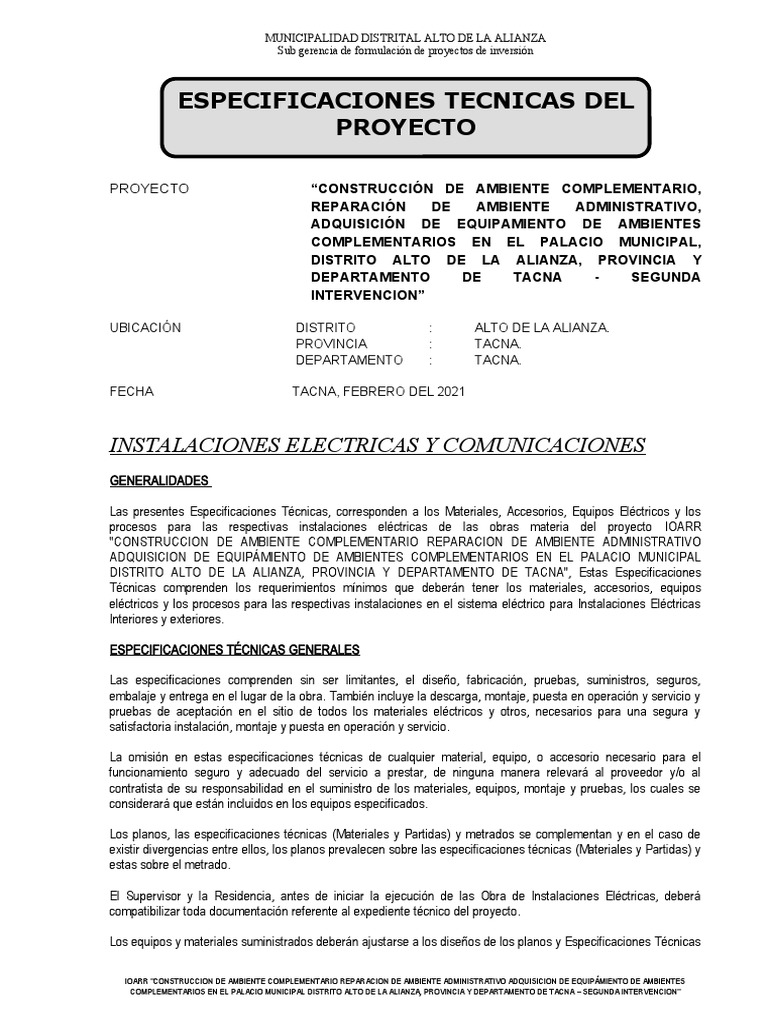Especificaciones Tecnicas Electricas | PDF | Tubería (transporte de fluidos) | Aislador ...