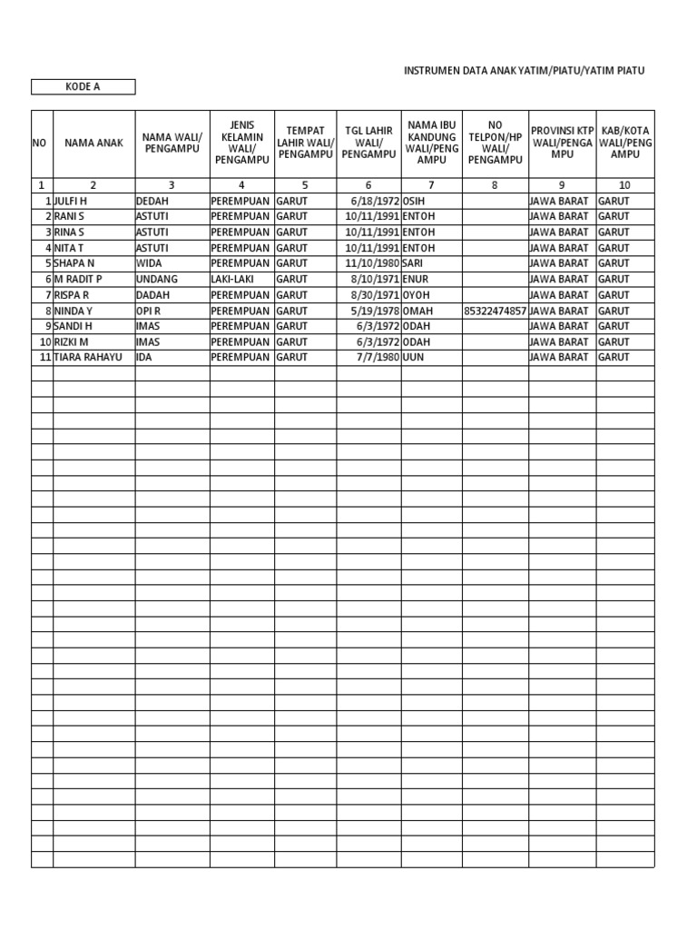Instrumen Data Anak Yatim Piatu | PDF