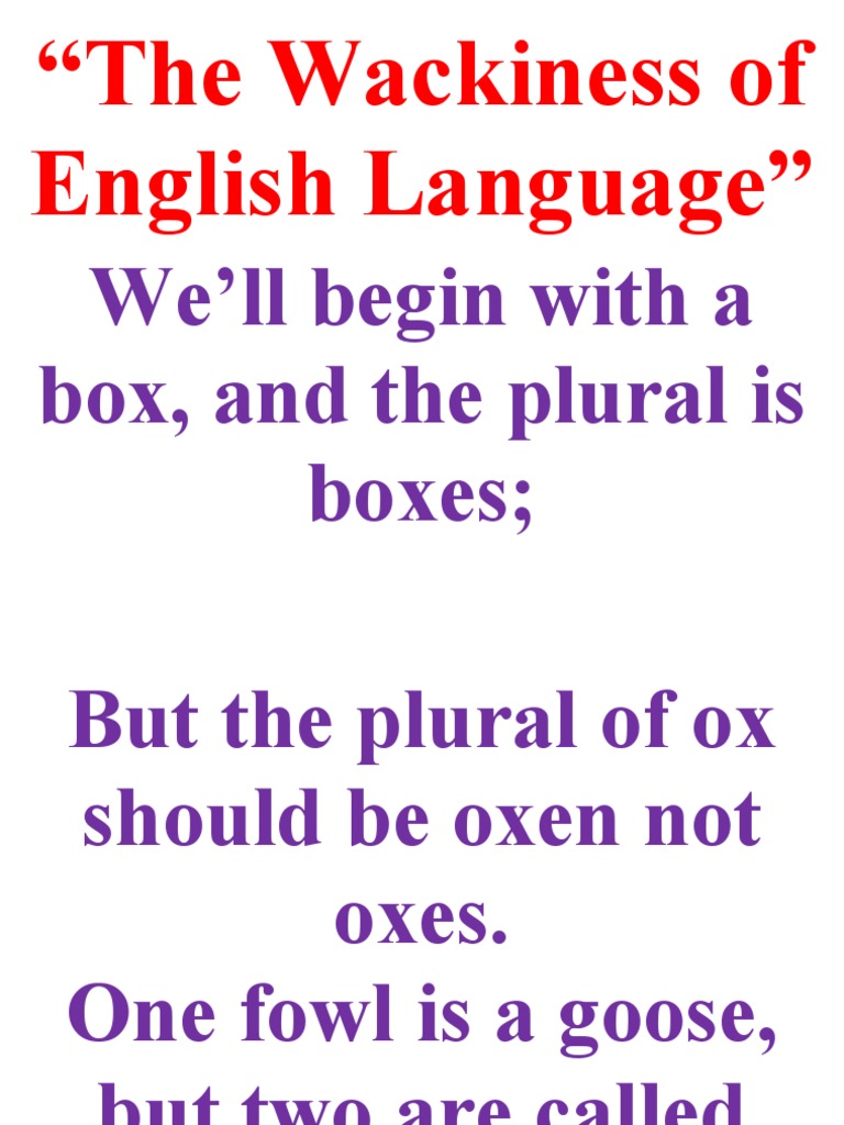 The Wackiness of English Language Plural Poem | PDF
