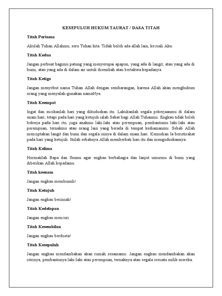 10 Hukum Taurat | PDF | Kajian Bahasa Asing | Agama & Spiritualitas