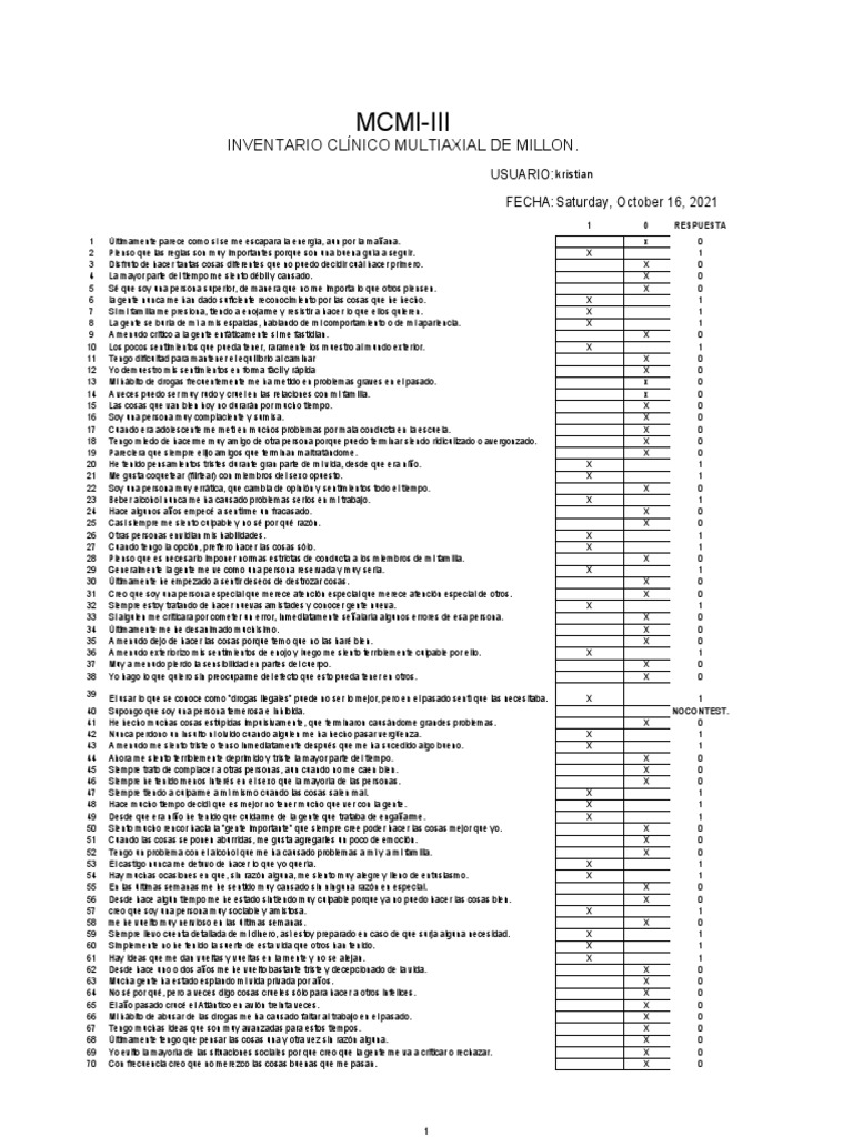 Inventario (MCMI-III) | PDF | Experiencia subjetiva | La naturaleza humana