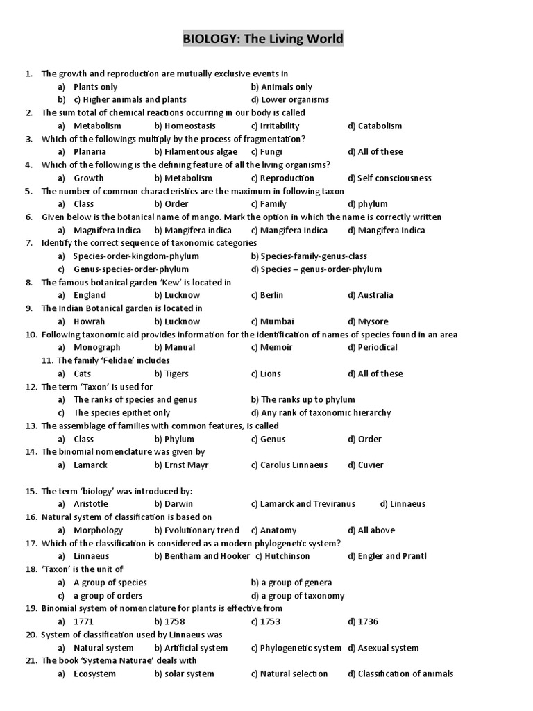 11 BIOLOGY The Living World | PDF | Taxonomy (Biology) | Species