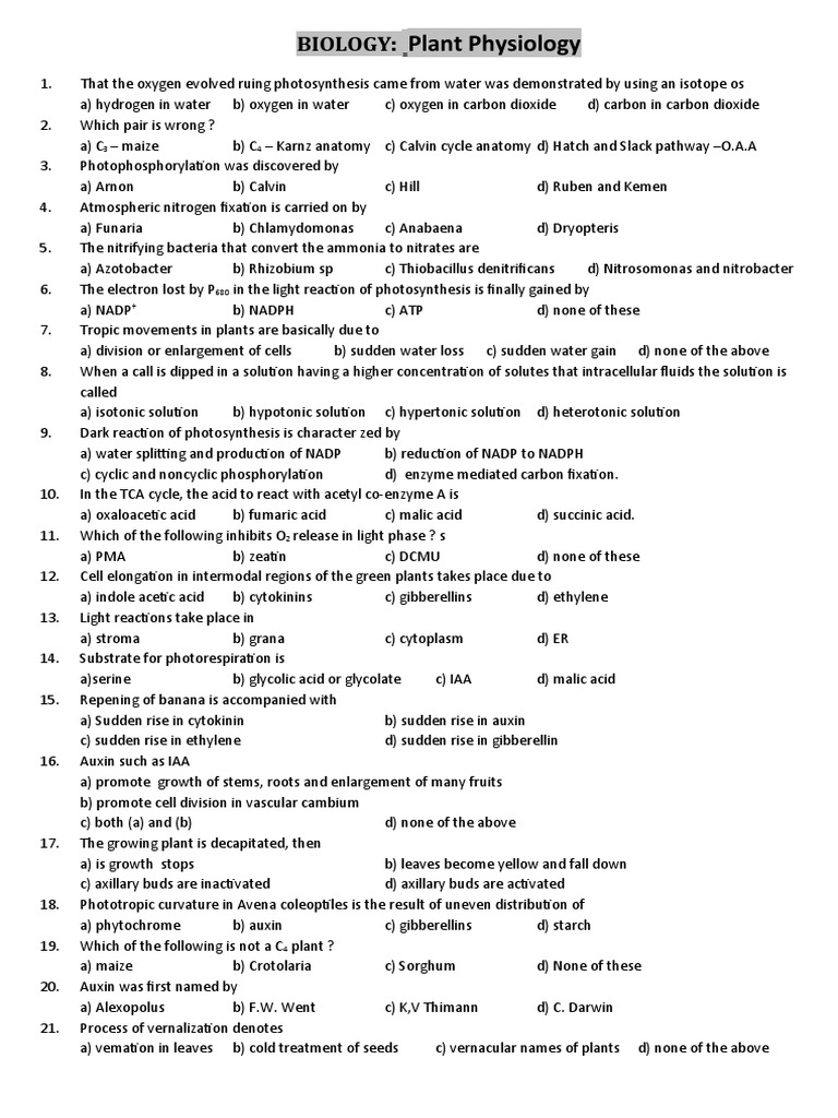 12 BIOLOGY Plant Physiology | PDF | Photosynthesis | Diet & Nutrition