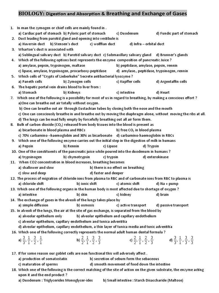 15 BIOLOGY Digestion and Absorption & Breathing and Exchange of Gases ...