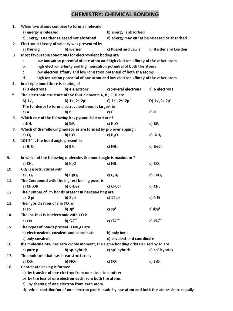Chemistry of Chemical Bonding Concepts | PDF | Chemical Bond | Covalent ...