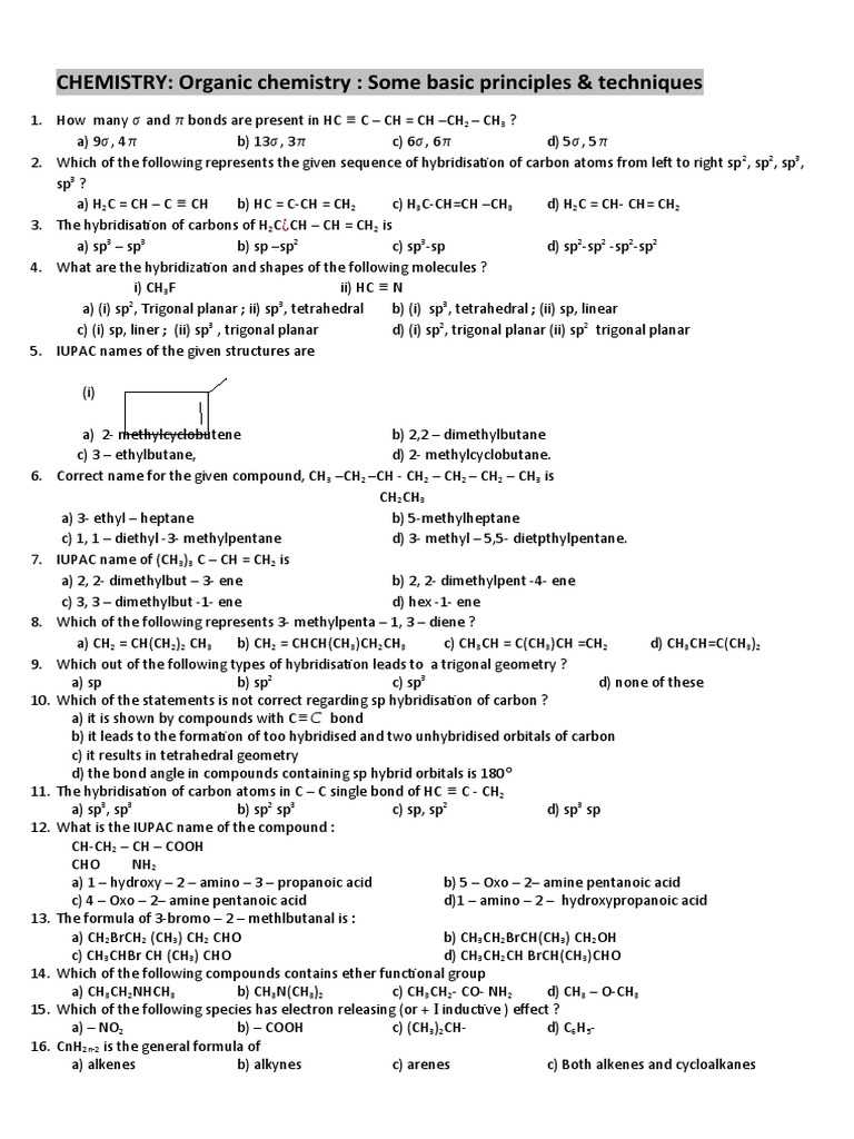 14 Chemistry Organic Chemistry Some Basic Principles Techniques Pdf