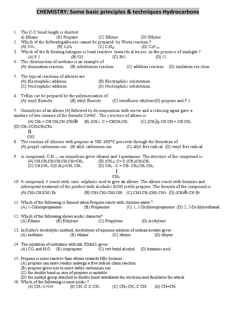 15 CHEMISTRY Some Basic Principles & Techniques Hydrocarbons | PDF ...