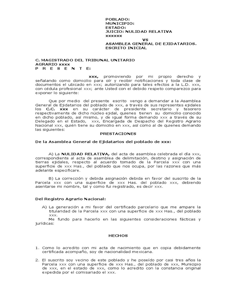 Machote Demanda Agraria | PDF | Instituciones sociales | Ciencias sociales