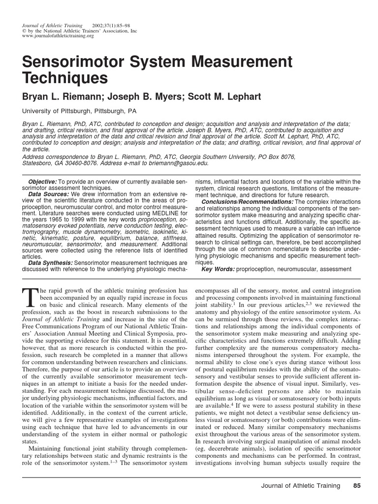 Train - Sensorimotor System Measurement Techniques | PDF ...