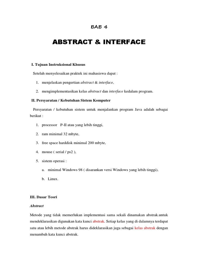 Pemrograman Java: Abstract dan Interface | PDF | Metode & Bahan Ajar | Komputer