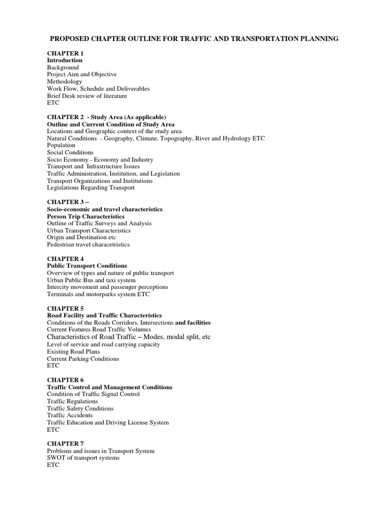 Proposed Chapter Outline For Traffic and Transportation Planning | PDF ...