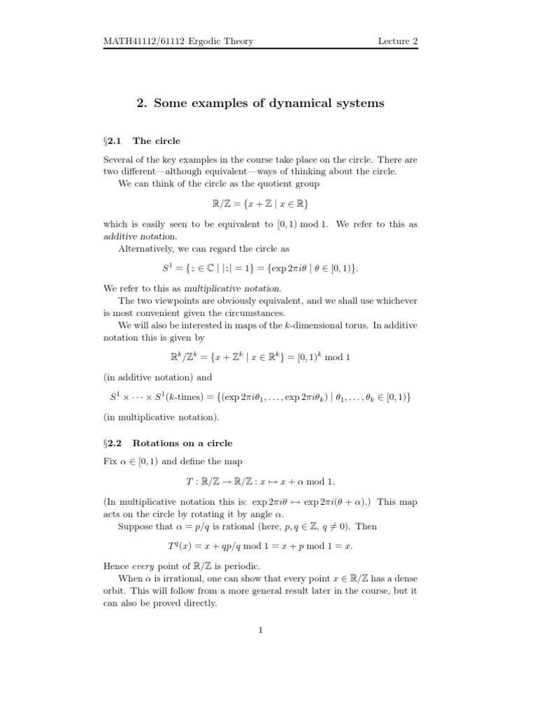 Some Examples of Dynamical Systems | PDF | Dynamical System | Topology