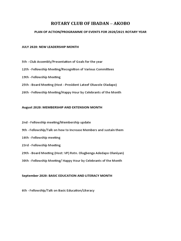 Sample of Rotary Club Plan of Action | PDF | Business | Home & Garden