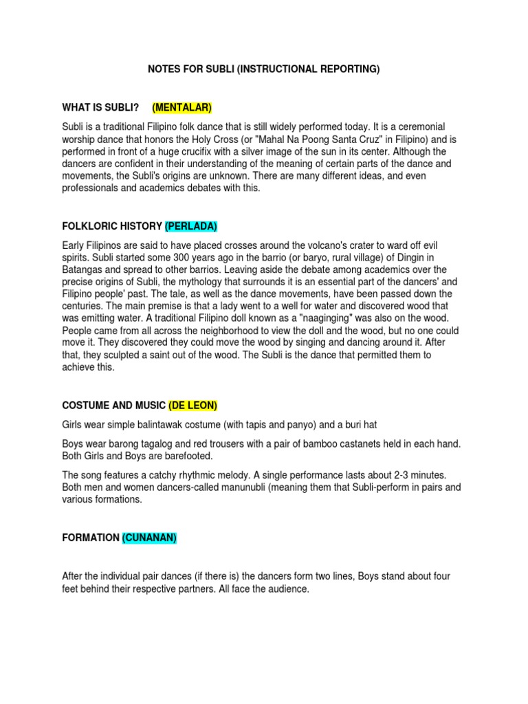 A Comprehensive Guide to the Traditional Filipino Folk Dance of Subli | PDF | Dances ...