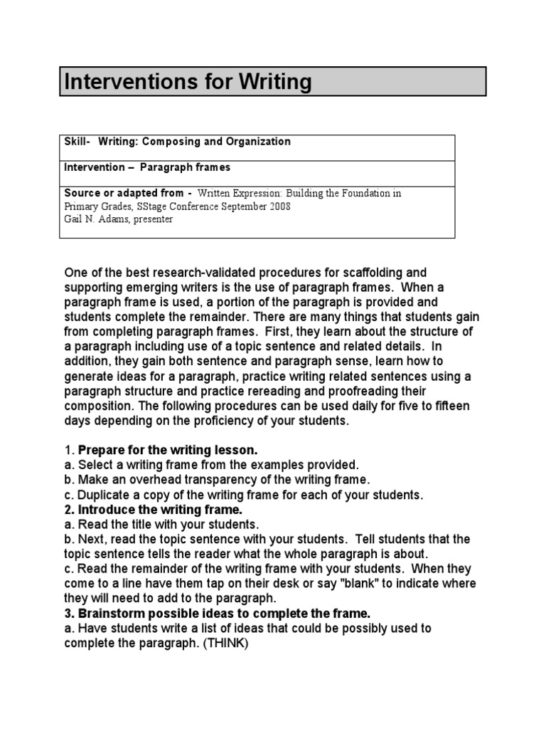 Paragraph Frames | PDF | Paragraph | Writing