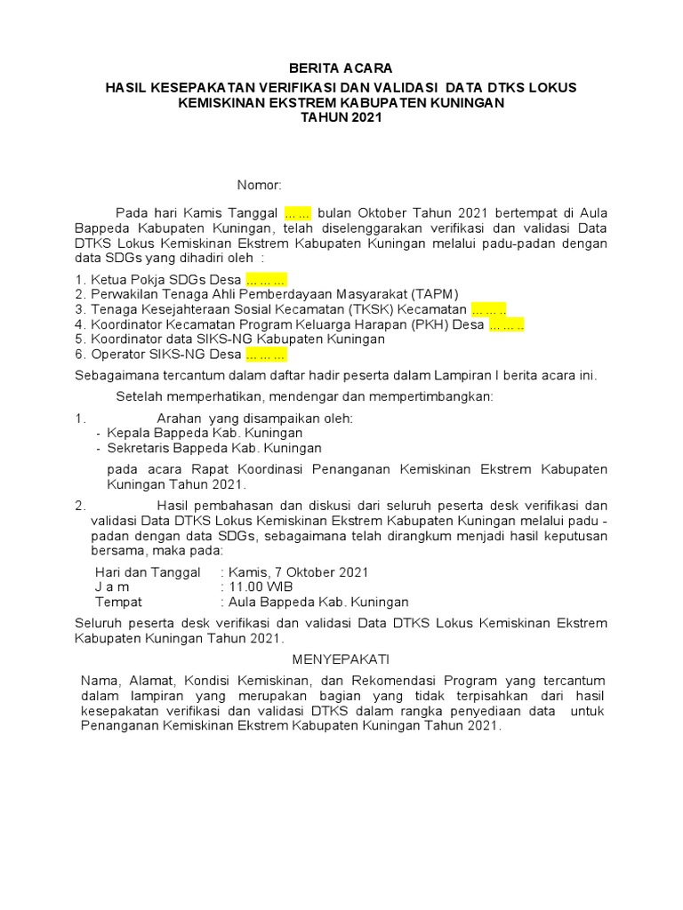 Blanko BA Rapat Konfirmasi Klarifikasi Data DTKS | PDF