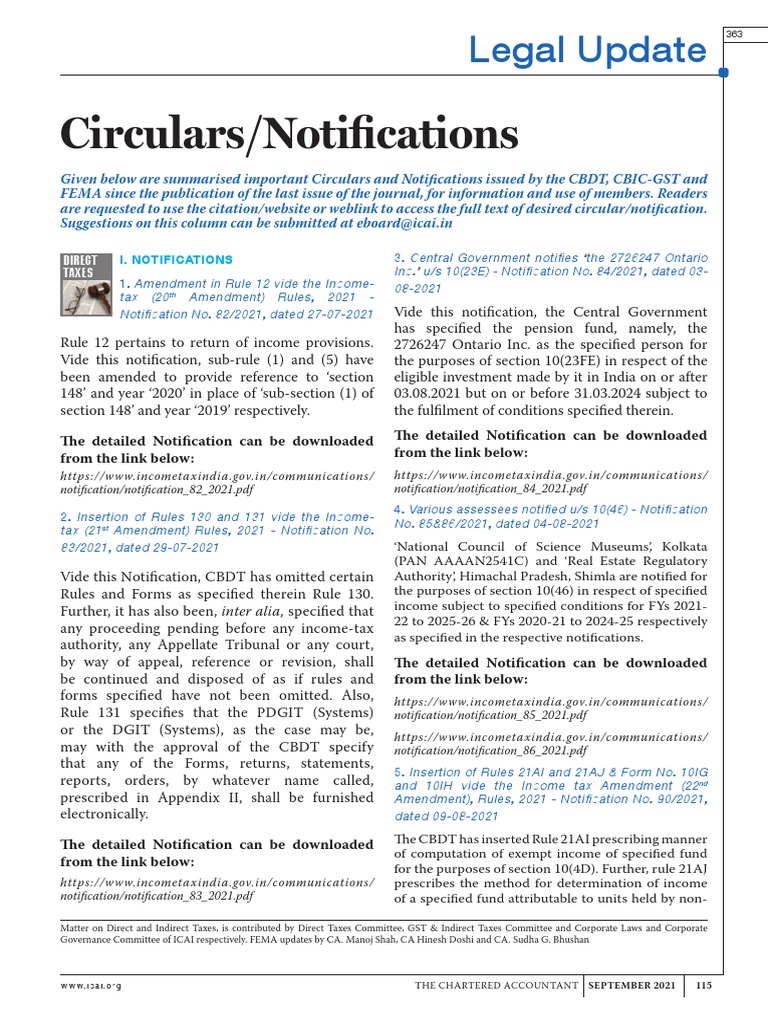 Circulars/Notifications: Legal Update | PDF | Securities (Finance) | Stocks