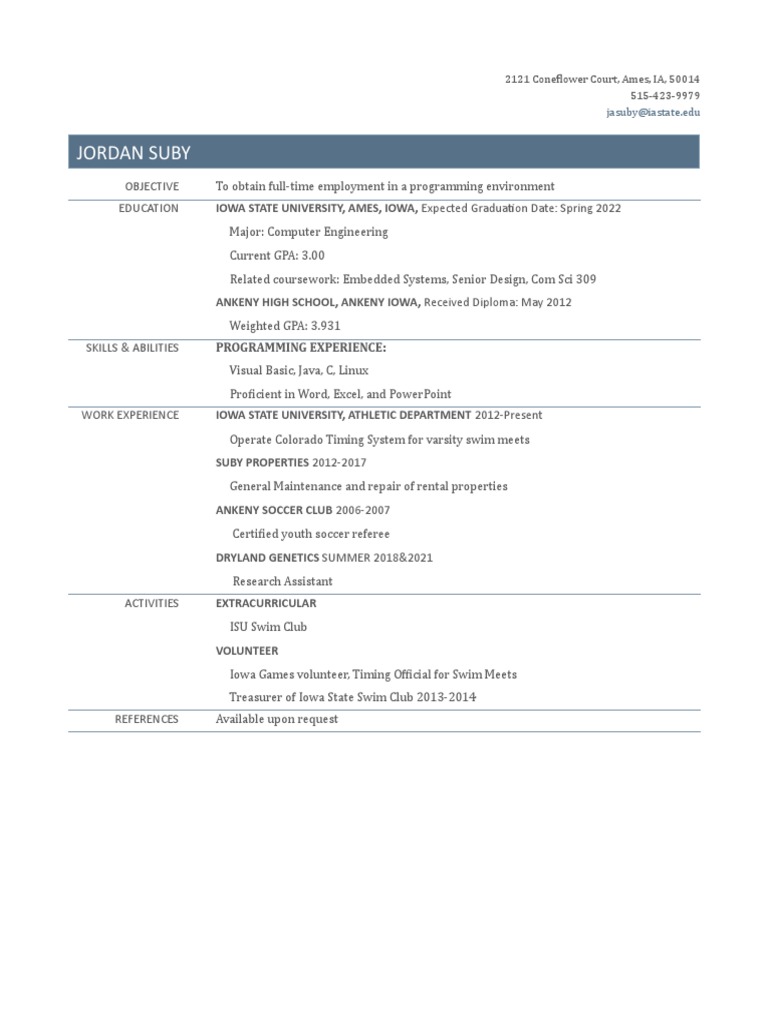 Jordan Suby's Programming Resume | PDF