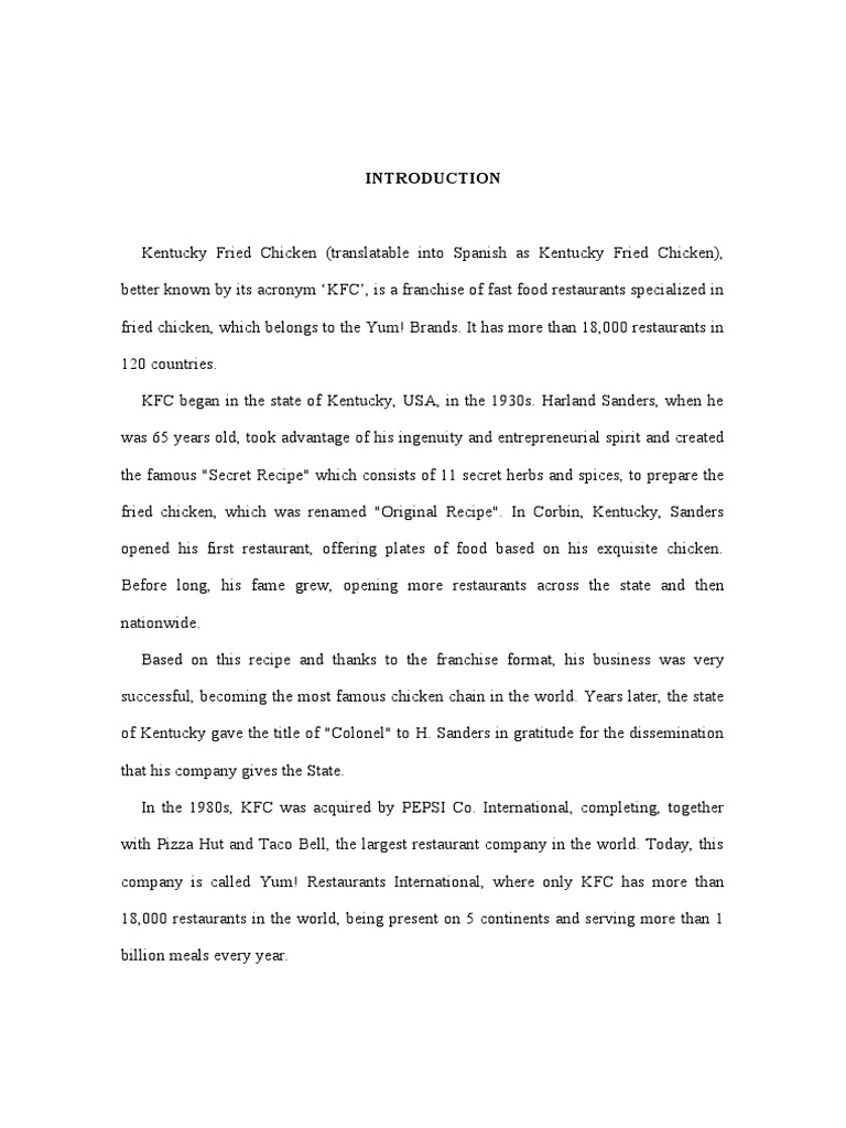 KFC Company Description | PDF | Foods | Food And Drink