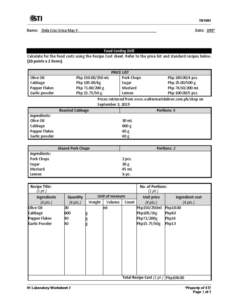 01 Laboratory Worksheet 25 | PDF | Mustard (Condiment) | Foods