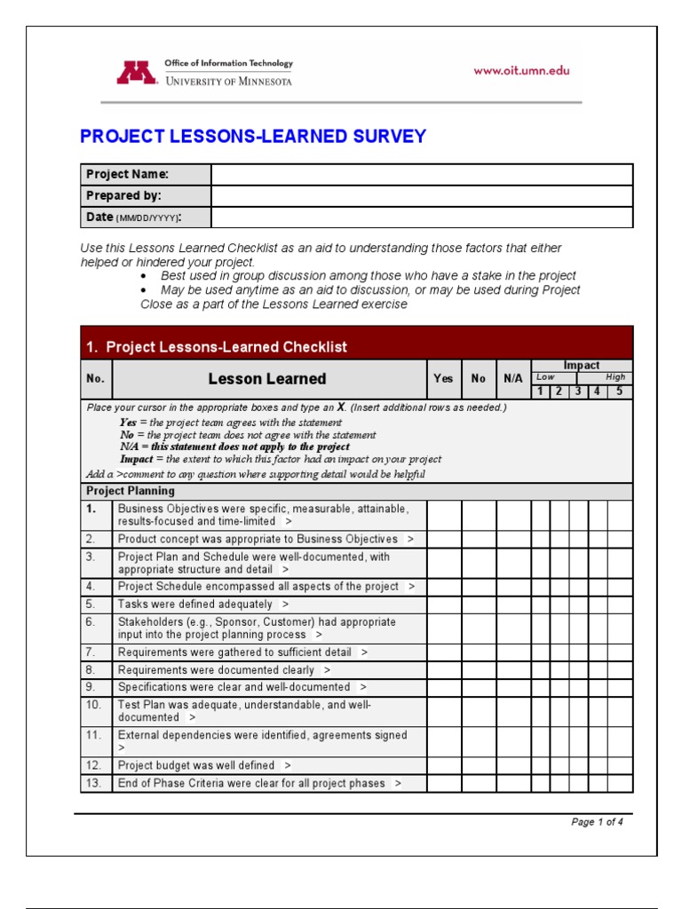 Lessons Learned Survey | Download Free PDF | Project Management | Business