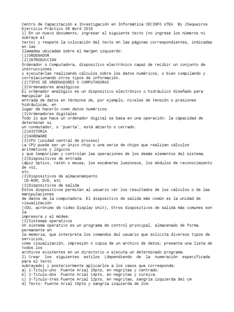 Ejpractico 09 Word | PDF | Hardware de la computadora | Periférico