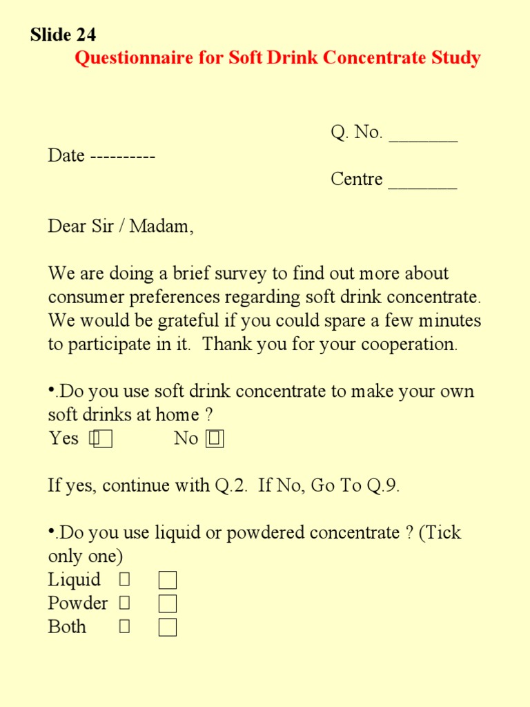 Sample Quessionnaire | PDF | Drink | Questionnaire