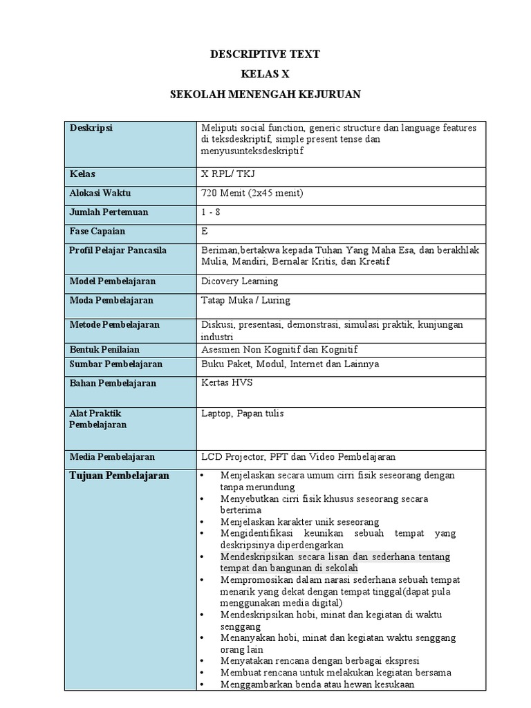 Modul Ajar (RPP) Descriptive Text | PDF
