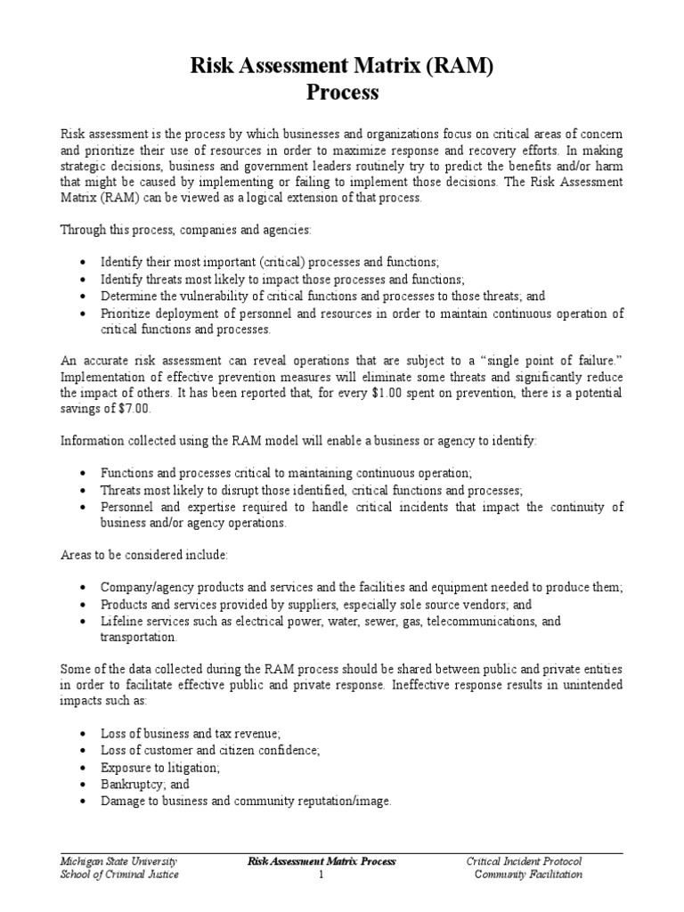 Risk Assessment Matrix (RAM) Process: Michigan State University ...