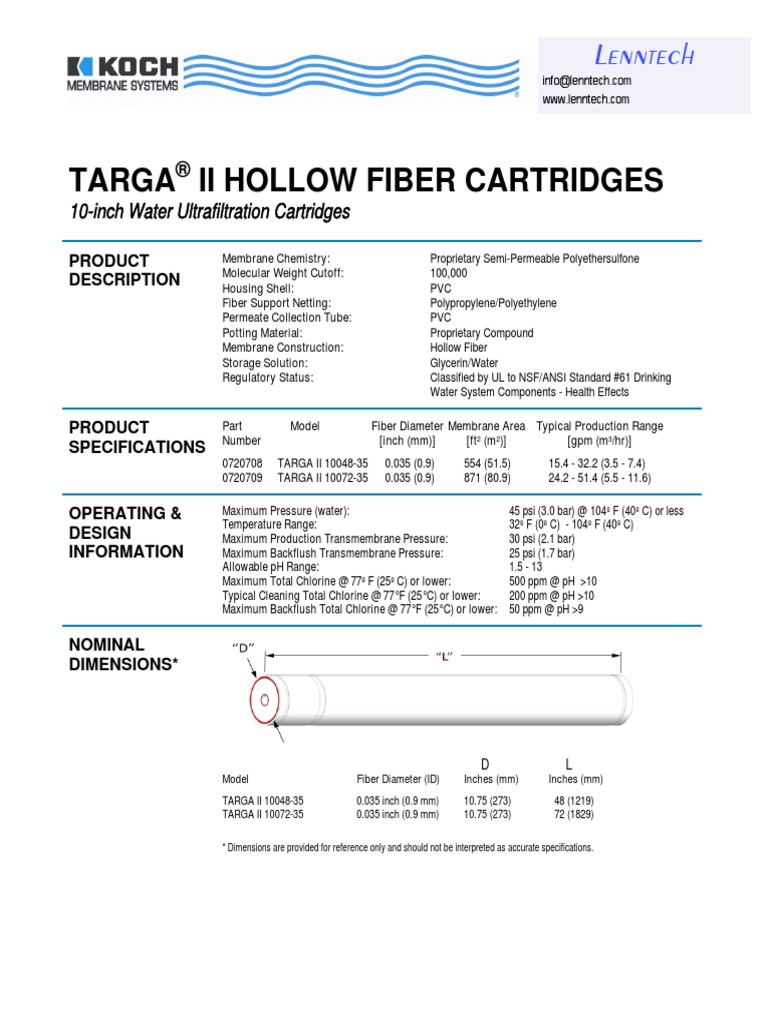 Targa Ii Hollow Fiber Cartridges: Lenntech | PDF | Chemistry | Chemical ...