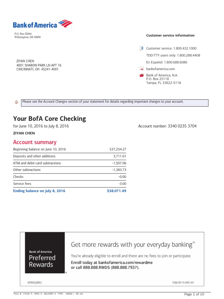 Your Bofa Core Checking: Account Summary | PDF | Transaction Account | Fee