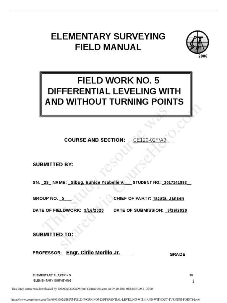 This Study Resource Was: Elementary Surveying Field Manual | PDF ...