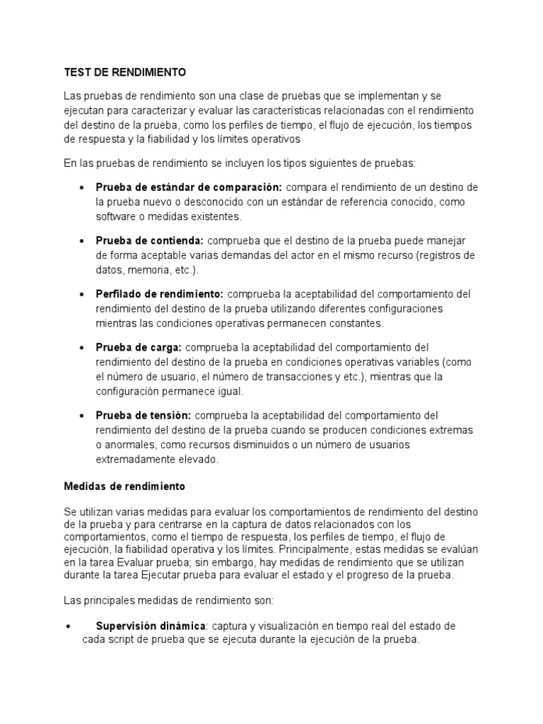 Tipos y Medidas en Pruebas de Rendimiento | PDF | Estadísticas ...