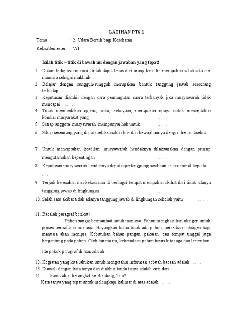Latihan PTS 1 Tema 2 | PDF