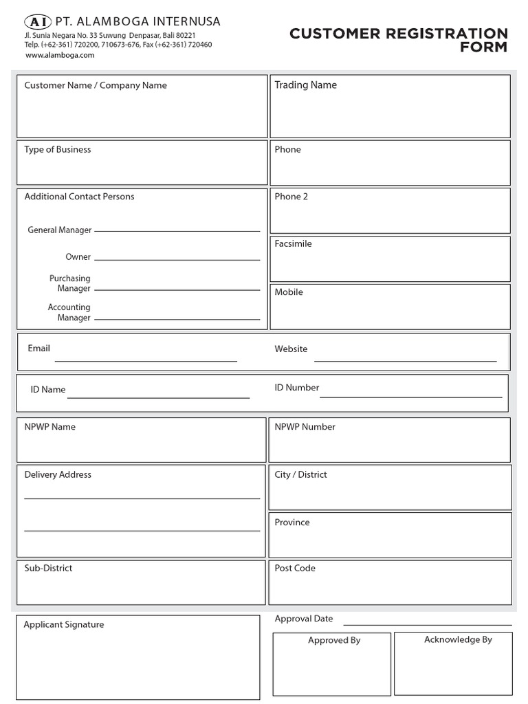Alamboga Customer Registration Form | PDF