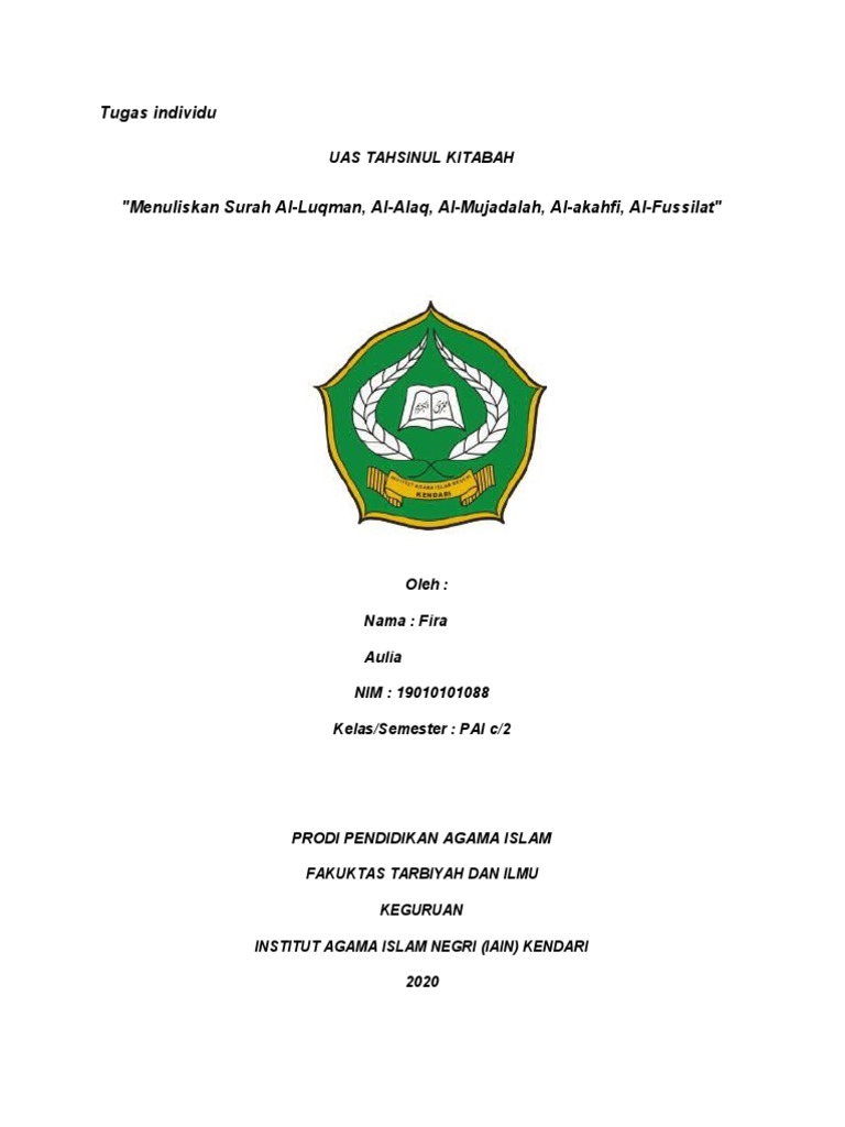 Fira Aulia, Uas Tahsinul Kitabah Kumpulan Surah | PDF