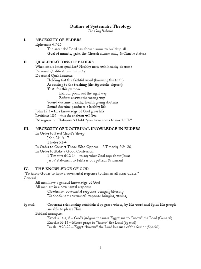 Outline Systematic Theology | PDF | Covenant Theology | Trinity