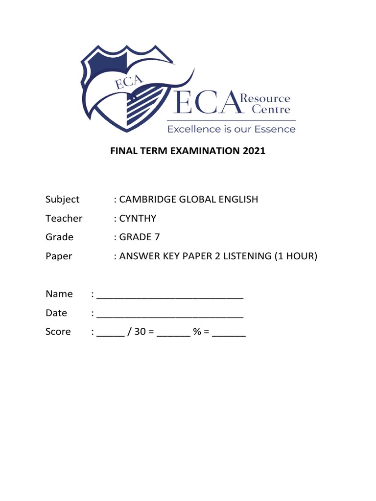 2021 P2 English G7 Answer Key | PDF