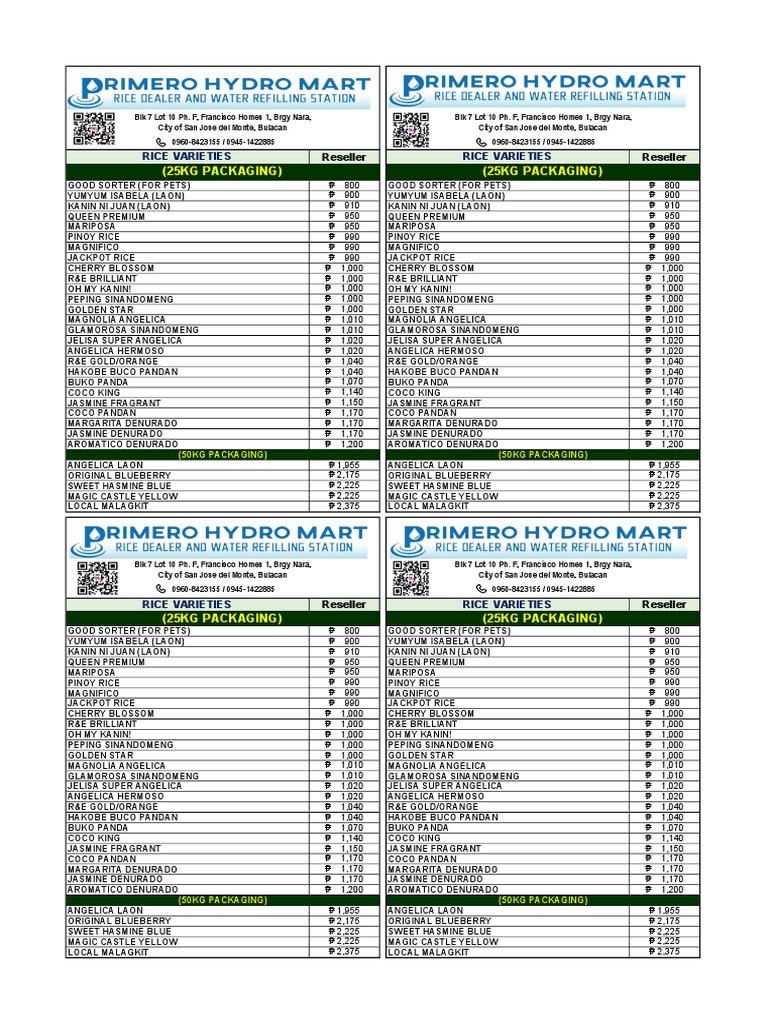 Rice Pricelist For Reseller | PDF | Garden Plants