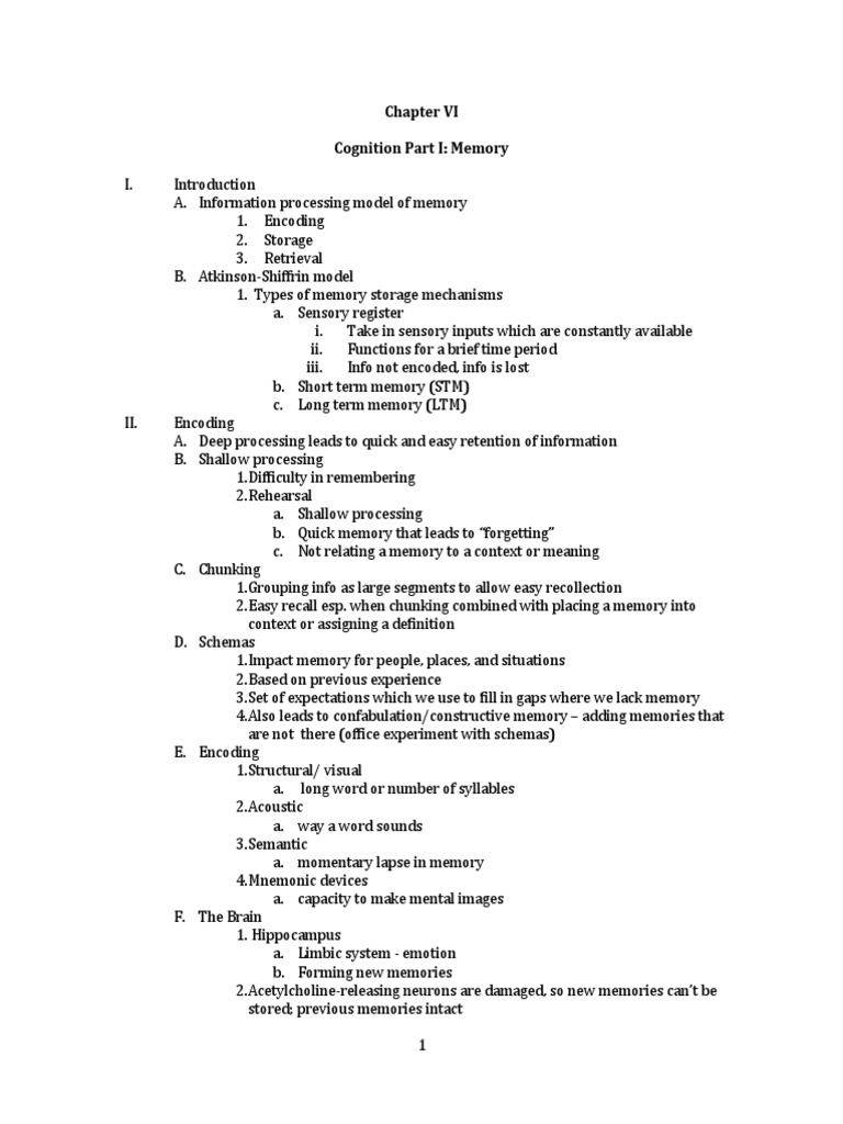 Memory Outline | PDF | Memory | Recall (Memory)